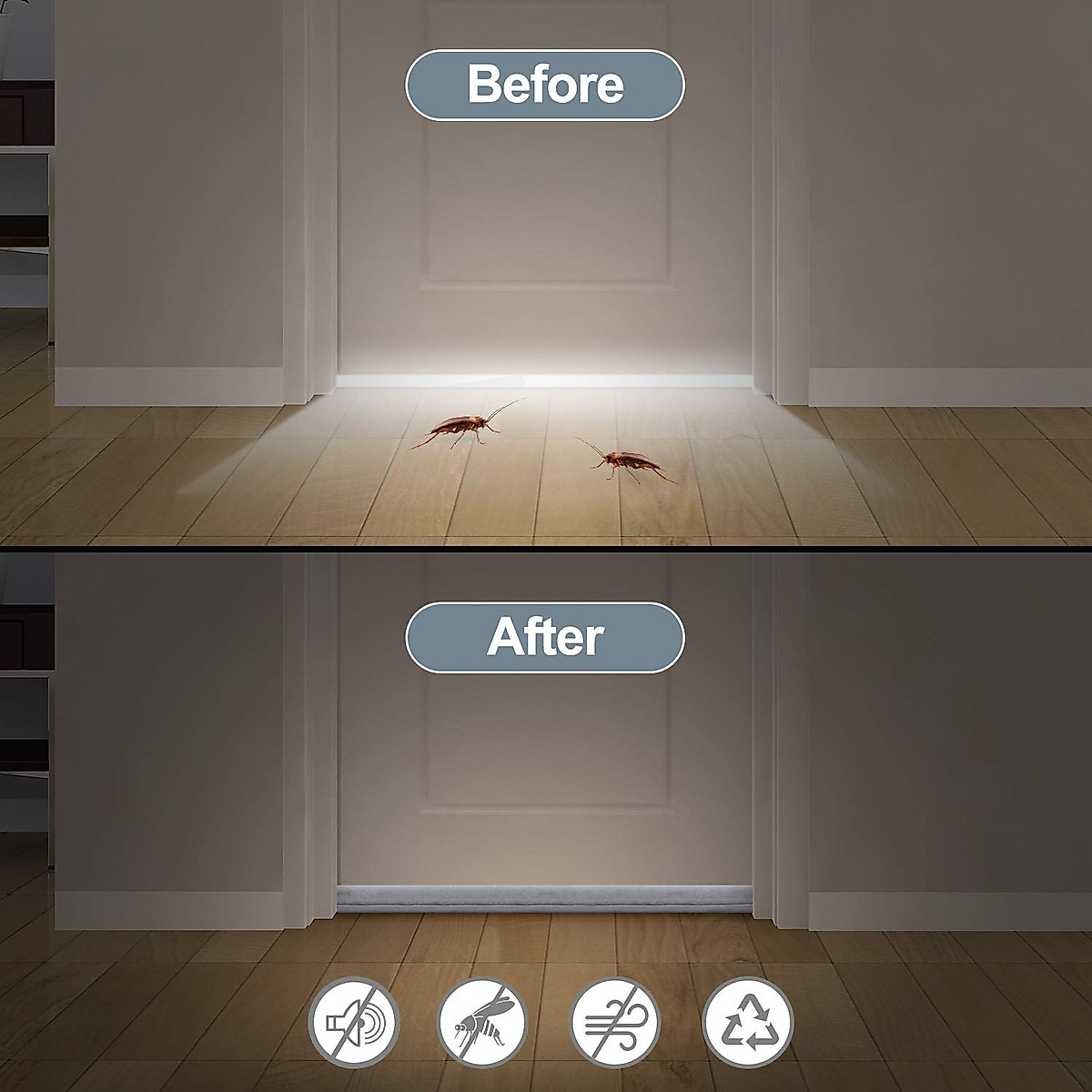 GDHOMM Under Door Draft Stopper, Door Sweeps Door Noise Blocker Soundproof Weather Stripping Window Breeze Blocker Energy Saving 30" to 36" Size Adjustable,Gray