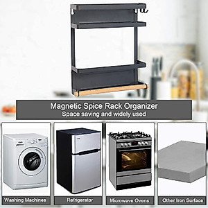 Vodoco Magnetic Spice Rack, Refrigerator Organizer Kitchen Storage 2-Tier Magnetic Shelf Magnetic Paper Towel Holder Spices Organizer Wall Storage Kitchen Storage Rack - Black