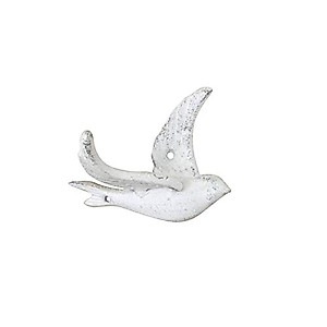 Handcrafted Nautical Decor Whitewashed Cast Iron Flying Bird Decorative Metal Wing Wall Hook 5.5"