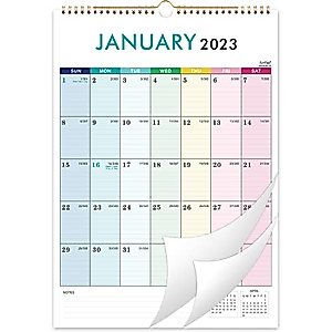 Wall Calendar 2023-2024 - Calendar 2023-2024, Jan. 2023 - Jun. 2024, 12" x 17", 2023 Wall Calendar with Thick Paper, Twin-Wire Binding + Hanging Hook + Large Blocks with Julian Dates - Colorful Lump