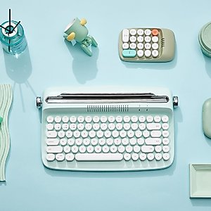 YUNZII ACTTO B303 Wireless Keyboard, Retro Bluetooth Aesthetic Typewriter Style Keyboard with Integrated Stand for Multi-Device (B303, Ivory Butter)