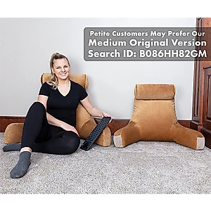 FaYkes Adult Reading Pillow,Backrest Pillow with Arms Tan & Lap Desk Bed Tray Brown Memory Foam Reading Pillows for Bed W/Removable Neck Roll & Laptop Bed Tray Table,2pcs