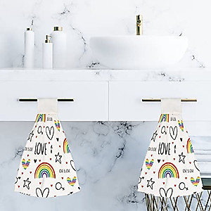 Kitchen Hanging Hand Towels Love is Love Pride Month Bathroom Soft Hanging Tie Towel with Loop Super Absorbent Machine Washable,2 Pack