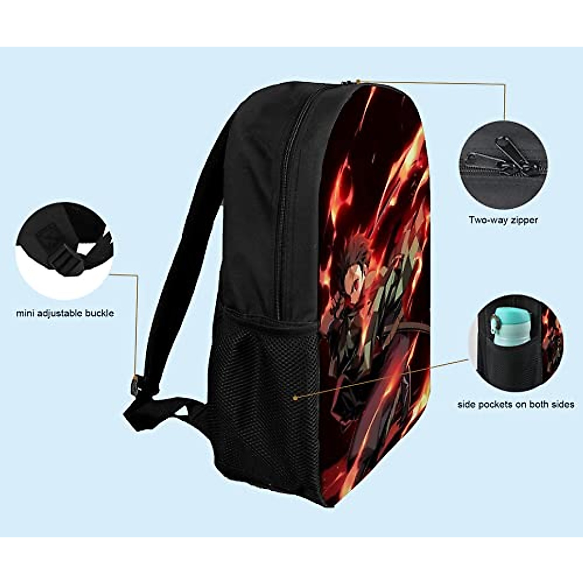 Unisex Backpack, Tanjiro Bookpack Multifunction Laptop Bag for Travel Daily Use 17 Inch Youth Adult