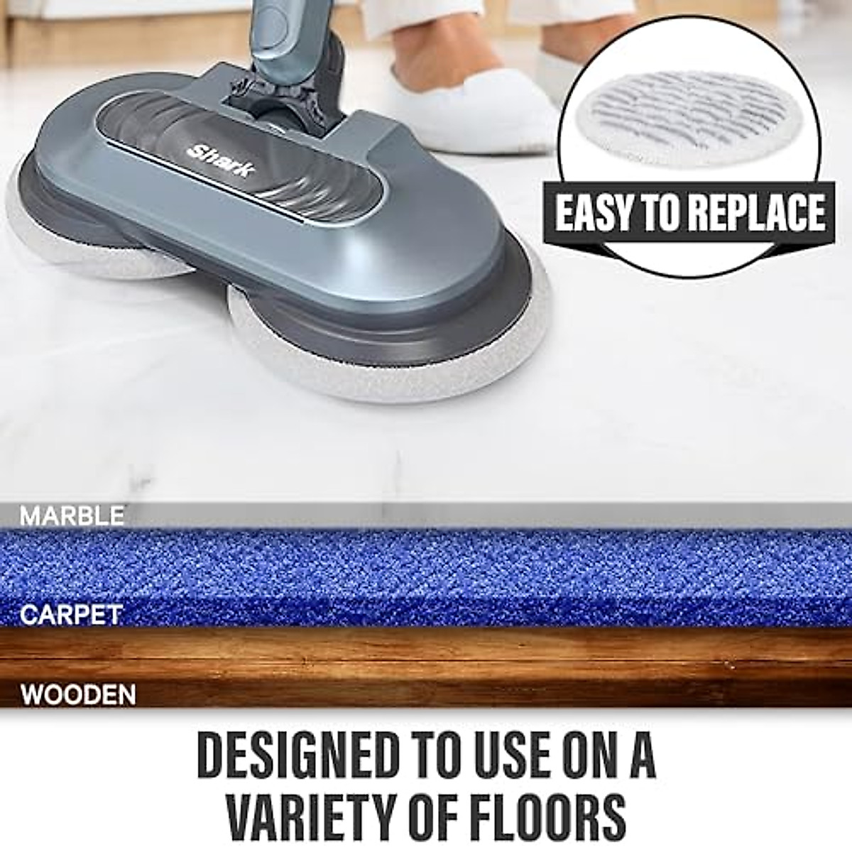 GearHill Shark Steam Mop Replacement Pads, 6 Pack Gray Microfiber Pads for Shark S7001, S7000, S7201, S7001tgt, S7000amz and S7201 Series, Suitable for Hard Floors