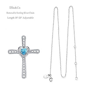 ELDA & CO. March Birthstone Necklace for Women Birthday Gifts Aquamarine Jewelry for Mom Wife Daughter Love Heart Pendant Jewelry Sterling Silver
