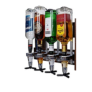 Farmhouse Wine Rack Wall Mounted Wood Wine Shelf with Bottle Stemware Glass Holder Rustic Wine Display Storage Rack with 4-Bottle Liquor Dispenser for Home Bar Kitchen Decor