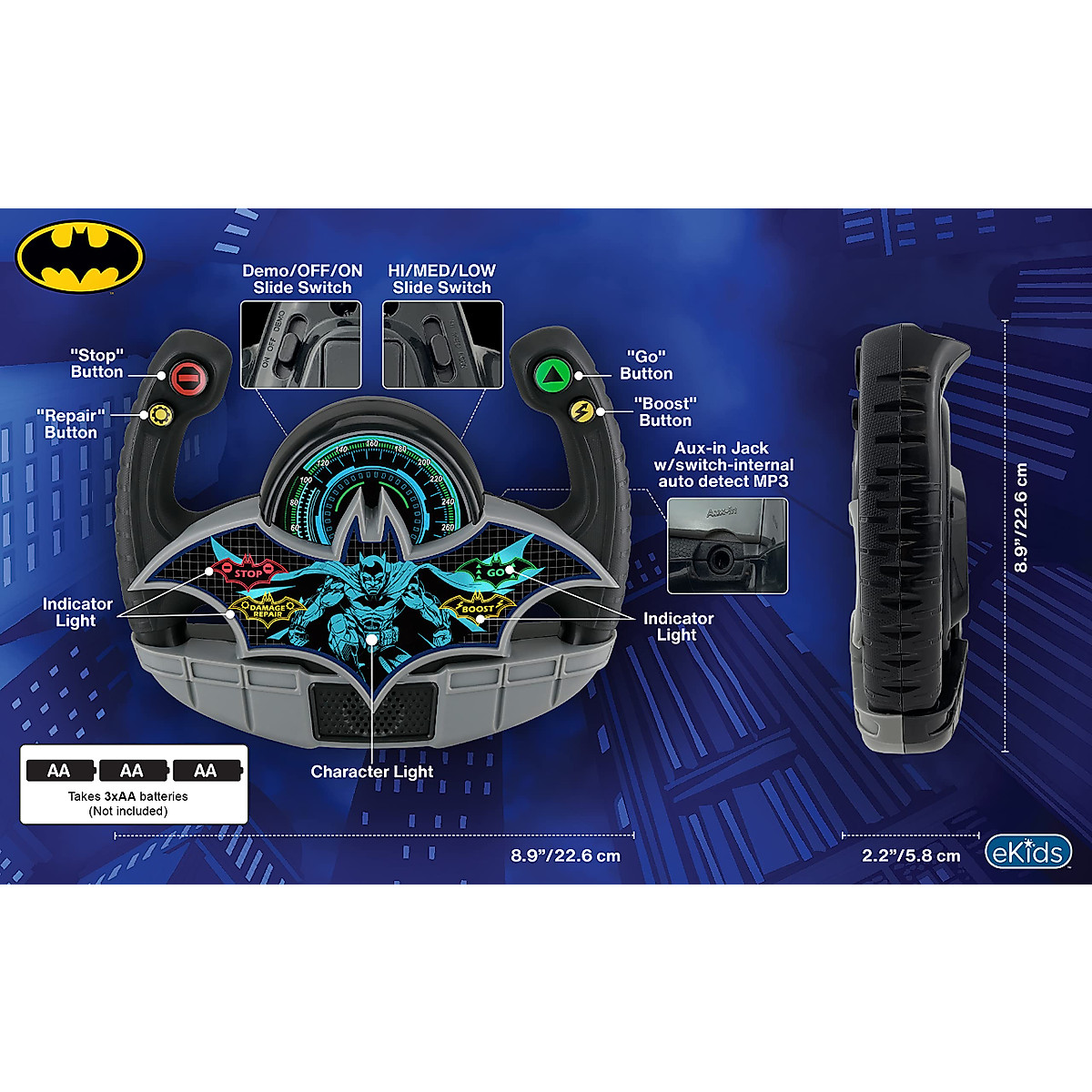 eKids Batman Batmobile Toy Steering Wheel for Kids, Toddler Toy with Sound Effects for Fans of Batman Toys for Boys