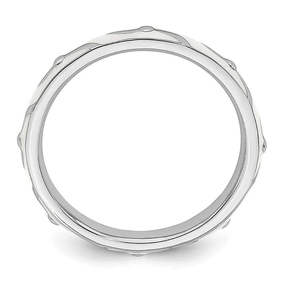 Solid 925 Sterling Silver Stackable White Enamel Ring Eternity Band Size 8