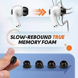 Memory Foam Tips for Apple AirPods Pro 2 Gen with Lanyard , No Silicone Eartip Pain, Anti-Slip Ear Tip with Dust Mesh, Fit in the Charging Case, Reduce Noise Earbud, 3 Pairs (Mixed Sizes S/M/L, Black)