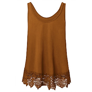 Plus Size Tank Tops for Women Loose Fit 2025 Summer Lace Trim Sleeveless Tunic Tops Dressy Shirt Blouse(Amber Brown, 2X)