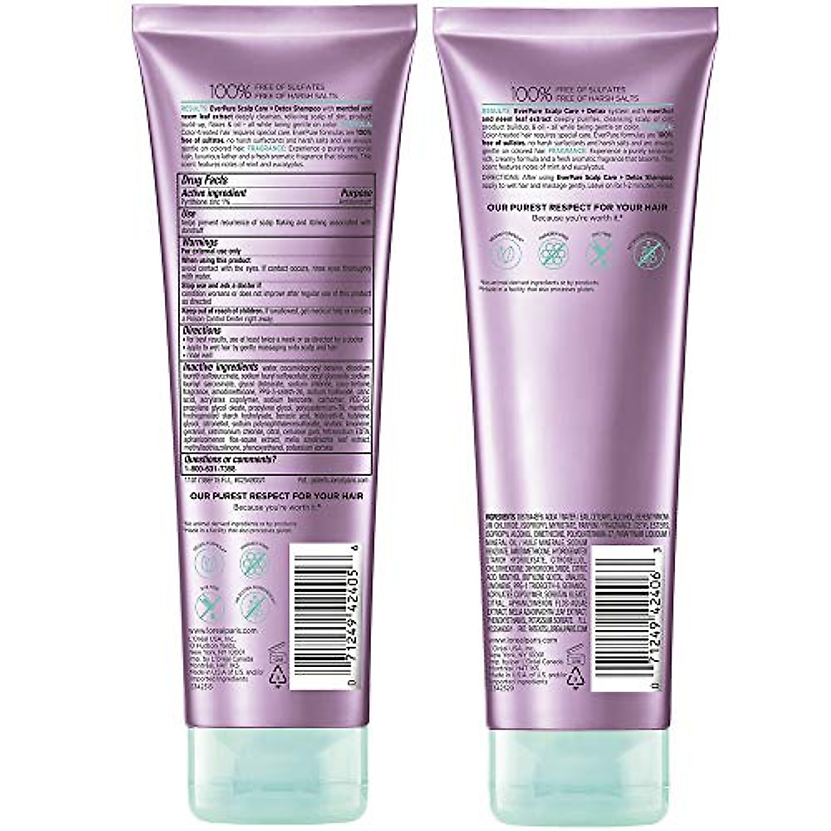 L'Oreal Paris EverPure Scalp Care + Detox Sulfate Free Shampoo & Conditioner, 8.5 Ounce (Set of 2)