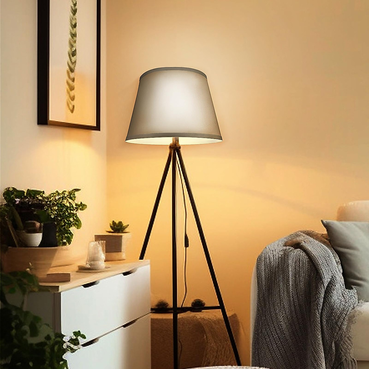 Lamp shades Set of 2, Fabric Lamp Shades for Table Lamps and Floor Light, Medium Lamps Shades 9.5" Top x 13" Bottom x 9" High, Lampshades Natural Linen Hand Crafted