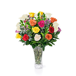 Fresh Flowers Delivery - Next-Day Delivery - 24 Assorted Roses - Flower Fresh Bouquet - Fresh Cut Long Stem Roses Bouquet of Flowers Birthday Gifts for Women -Aquarossa Farms