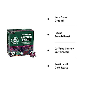 Starbucks Dark Roast K-Cup Coffee Pods — French Roast for Keurig Brewers — 1 box (32 pods)