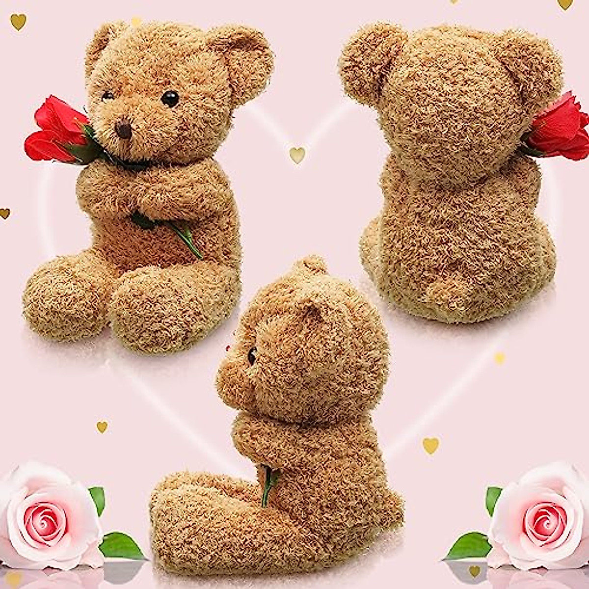 Civaner Valentine Plush Stuffed Animal Bear Gift with Rose Valentine Funny Cute Stuffed Animal Plush Gift for Girlfriend Valentine's Day, 11.8 Inches(Beige)