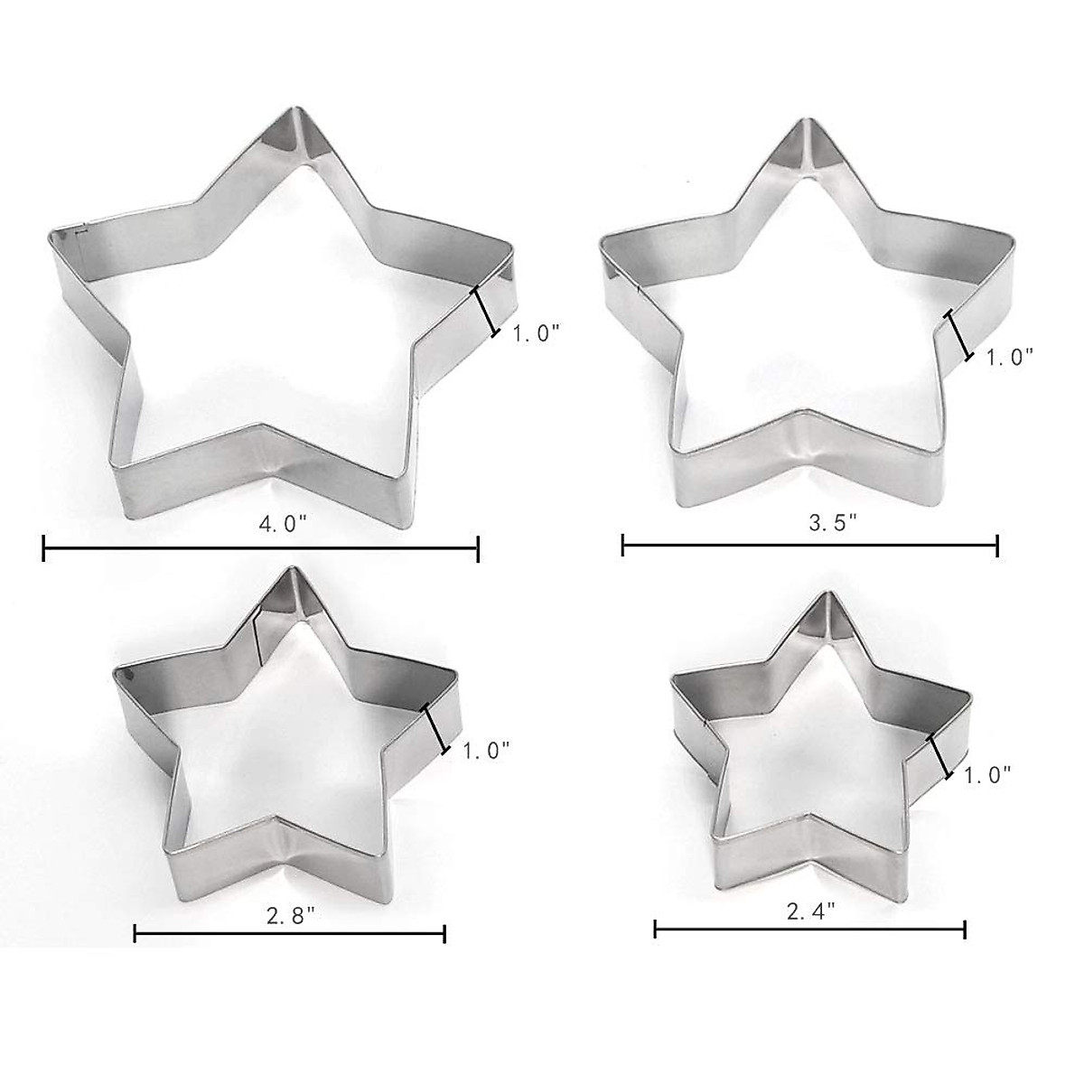 SurgeHai Star Cookie Cutter Set, 4-Piece Stainless Steel Stars Cutters