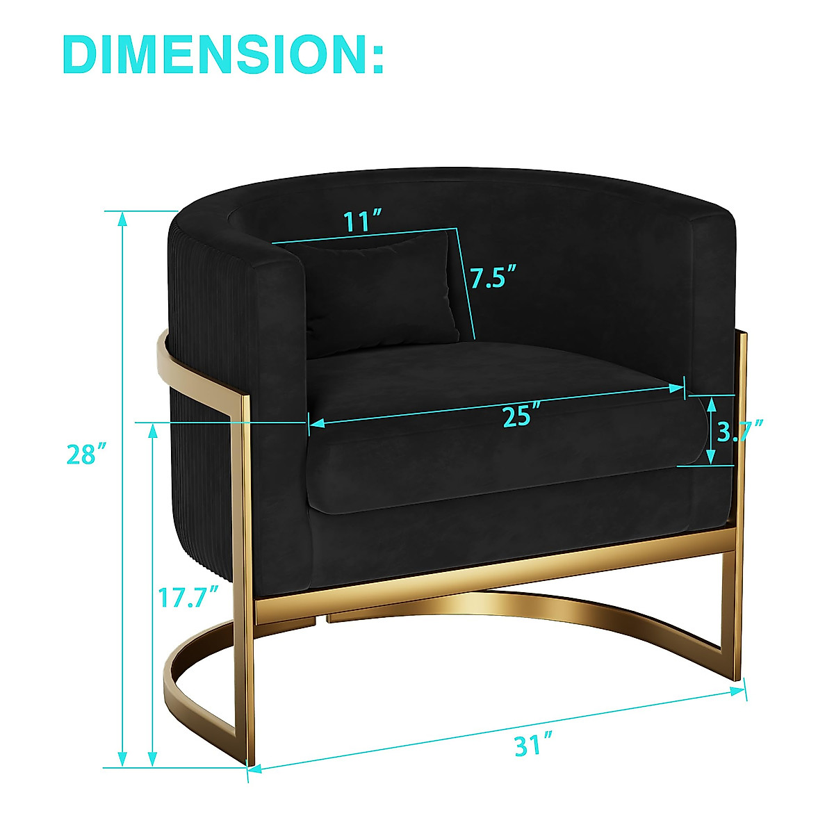 Apeaka Velvet Accent Chair Gold Modern Barrel Chair Upholstered Arm Chairs for Bedroom Living Room Sofa Chair Club Chairs Black