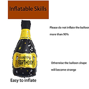 HADCKJA Champagne Bottle Balloons Black Gold Bottle Foil Mylar Balloons Birthday Party Decorations Birthday Party Balloons Wedding Anniversary Backdrop Party Decorations Supplies Favors Decor 3 Pcs