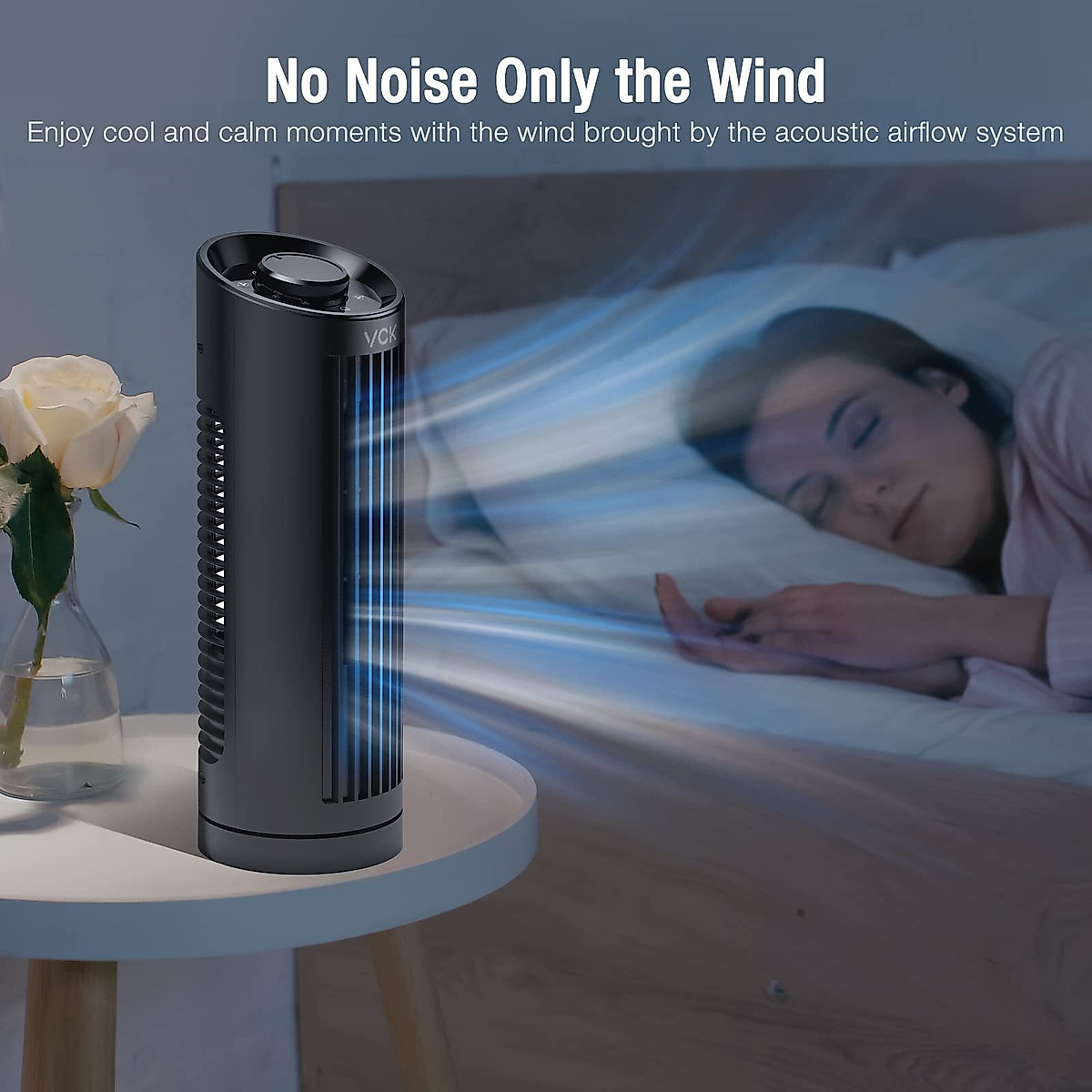 VCK Tower Fan, 80° Oscillating Fan with 3 Speeds, Fast Cooling, Quiet Operation, 13 Inch Portable Desk Fan, Personal Small Bladeless Fan for Bedroom Home Office Desktop