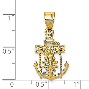 Diamond2Deal Gift for Mothers Day 14K Yellow Gold Mariners Religious Crucifix Cross Pendant Fine Jewelry for Women (L- 26 mm W- 14 mm)