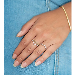 Samie Collection Simulated Diamond Stackable V-Shaped Wedding Ring Band for Women, Pairable with Engagement Rings in White Gold Finish, Size 7