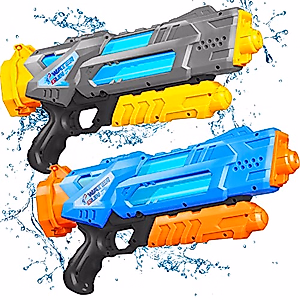Water Gun for Kids Adults, 2 Pack Soaker Squirt Guns, 1200CC High Capacity Super Ideal Gift Toys for Summer Outdoor Swimming Pool Beach Water Fighting- Blue/Gray