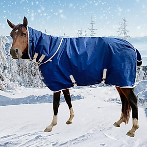 1200D Winter Waterproof Horse Trunout Blanket, 340g Warm Cotton Filling Liner with Turnout Neck Cover Detachable, Medium Weight Waterproof Horse Blanket (Back Length 78 inch / 145 CM)