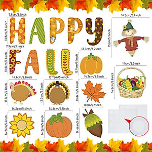 45 Pieces Fall Bulletin Board Decorations Turkey Pumpkin Maple Leaves Sunflower Cutouts Thanksgiving Happy Fall Cutouts for Classroom Bulletin Border Decoration