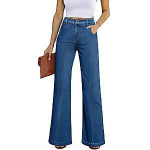 Sidefeel Womens Wide Leg Jeans Casual Baggy High Waisted Stretch Denim Pants Size 8 Blue