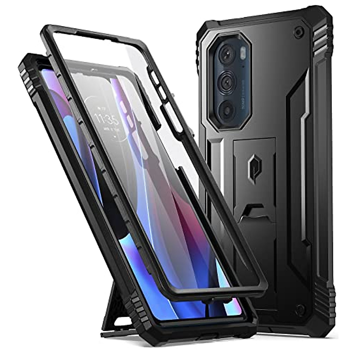 Poetic Revolution Case for Moto Edge Plus 5G 6.7" (2022) / Edge+ 5G UW (2022), Model # XT2201, Full-Body Rugged Shockproof Protective Cover with Kickstand and Built-in-Screen Protector, Black