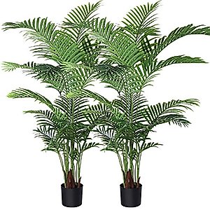 Fopamtri Artificial Areca Palm Plant 5 Feet Fake Palm Tree with 17 Trunks Faux Tree for Indoor Outdoor Modern Decoration Dypsis Lutescens Plants in Pot for Home Office (Set of 2)