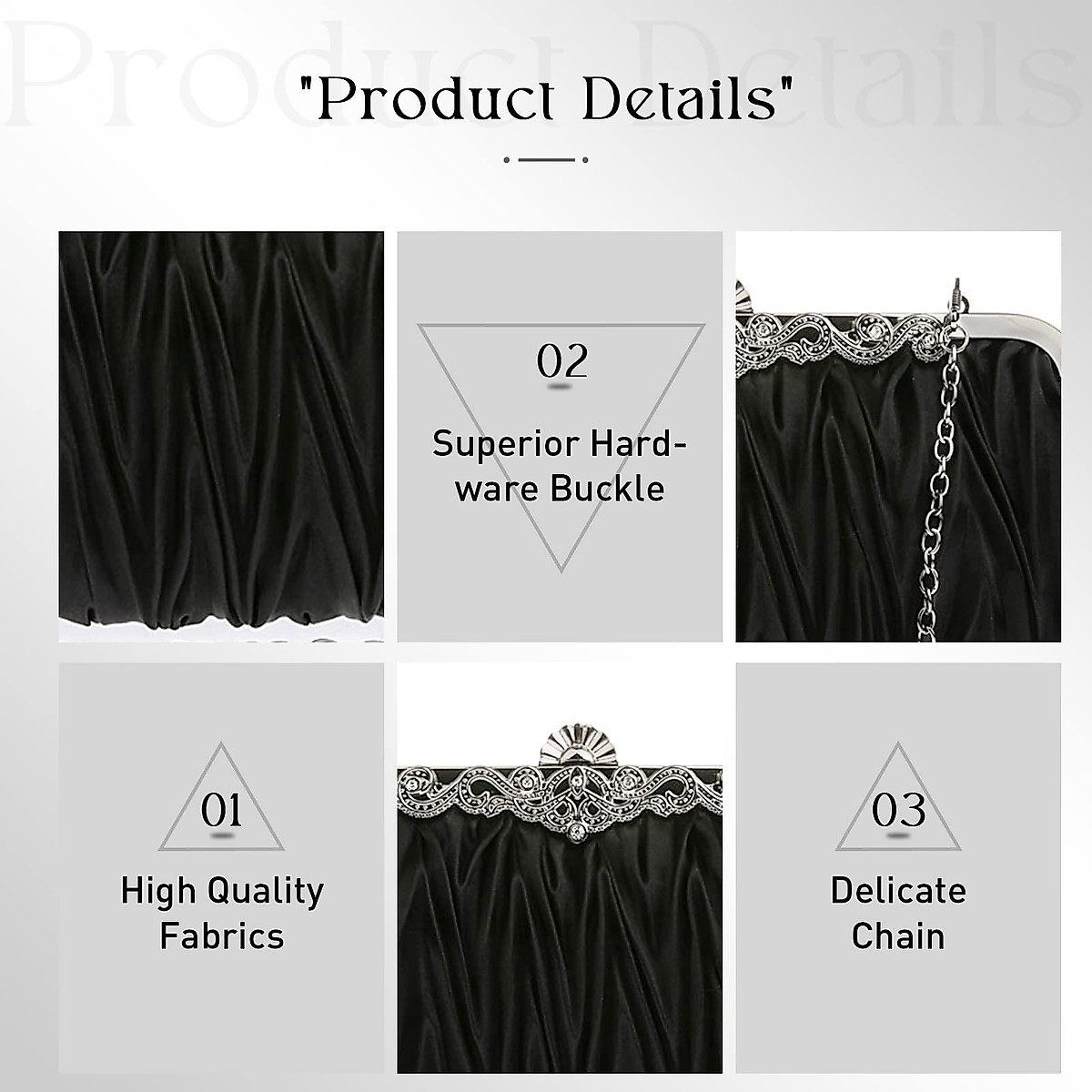 JAMBHALA Women Pleated Clutch Bag with Adjustable Chain Handbag Dumpling Pouch for Wedding, Bridal, Prom, Party (black)