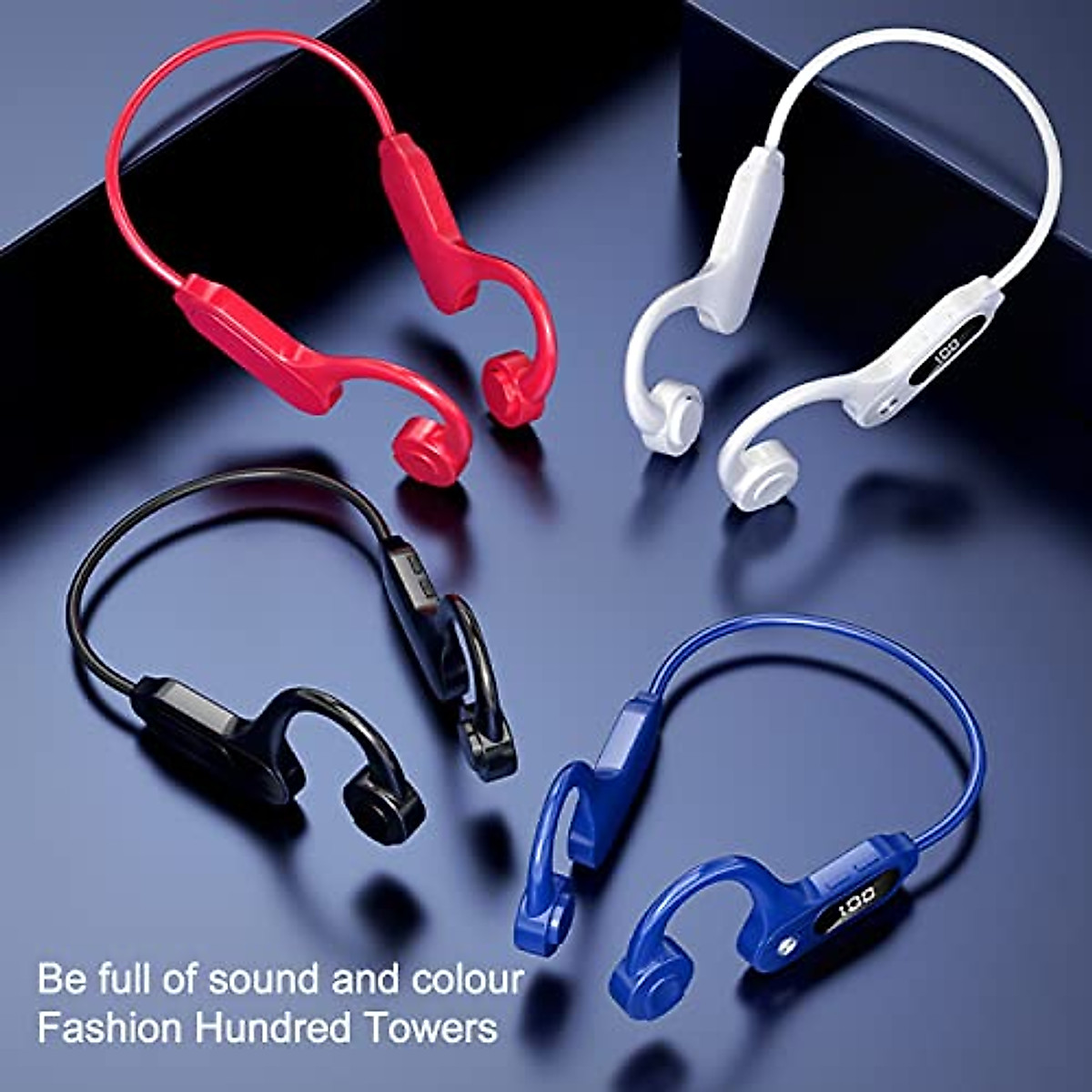 porfeet Wireless Earbud High Fidelity Intelligent Noise Reduction LED Digital Display Waterproof Bluetooth-Compatible 5.3 Real Bone Conduction Headphone for Sports Blue A
