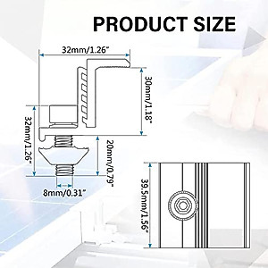 KEPNILO - 12 Pack Upgraded Solar Panel Mounting Brackets End Clamps, Easy Install and Adjustable 30 - 55mm Rail End Clamps, Durable Aluminum Z Brackets Install Accessories for Solar Panel DIY Mounting