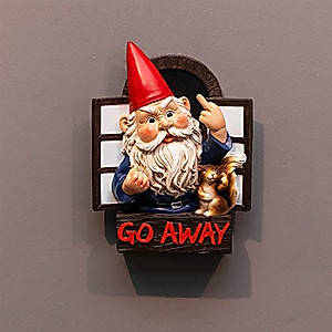 Go Away Rude Middle Finger Gnomes Statue Whimsical Grumpy Fantasy Naughty Gnome Figurine Flipping Off Guests Ceramic Resin Angry Dwarfs Fairy Garden Guardian Home Wall Tree Hanging Decor