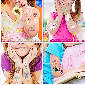 Konsait 50pcs Cat Glitter Temporary Tattoos for Kids Tattoos Temporary for Cat Birthday Party-Waterproof Fake Tattoos for Birthday Party Goodie Bags Stuffers Party Fillers