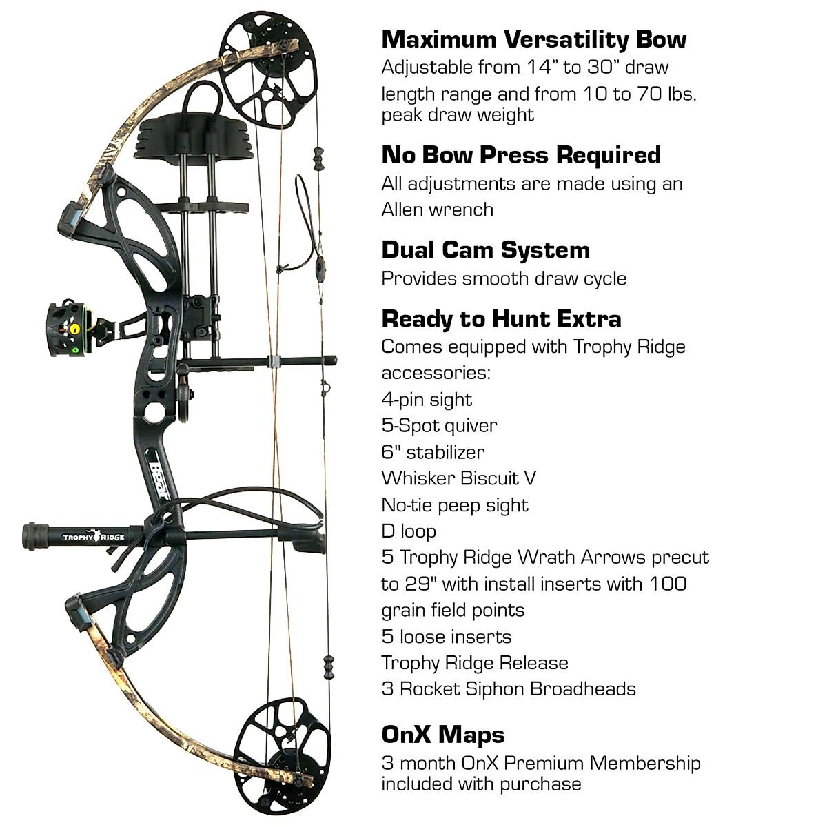 Bear Archery Legit Ready to Hunt Extra Compound Bow Package for Adults & Youth, Right Hand, Shadow