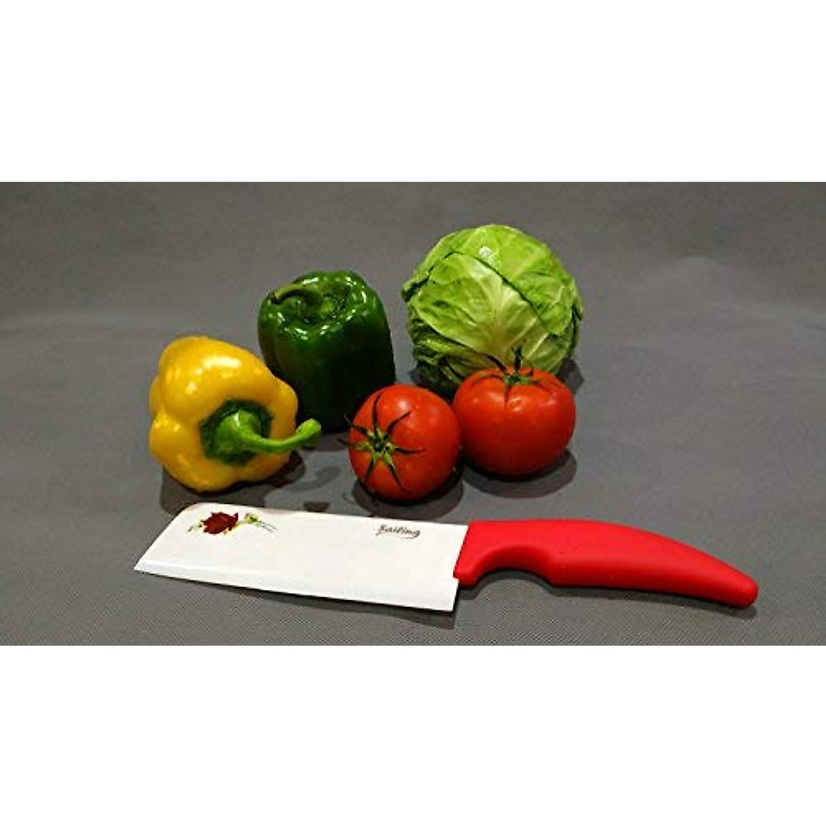 Sailing. Elegant 6.5-inch Ceramic Chef's Knife, Red Handle,White Blade with Red Flower - Best Kitchen Ceramic Cutlery, Featuring Designs