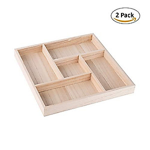 Wooden Tray with 5 Sections – 2 Pack Square Tray Chip and Dip Platter – Divided Serving Tray for Appetizers & Snacks – Veggie Platter - Food Trays for Party Montessori Wooden Trays - 10.5”x10.5”x1.22