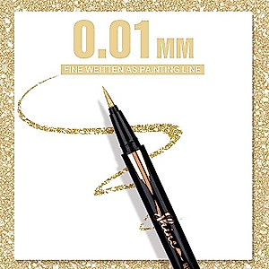 Lvmixwig Eyeliner Waterproof Colored Liquid Eyeliner Sparkle Shimmer Gold Liquid Eyeliner Metallic Satin Finish Colorful Sparkle Eyeliner Pen Long Wearing with 0.01MM Ultra-Fine Tip