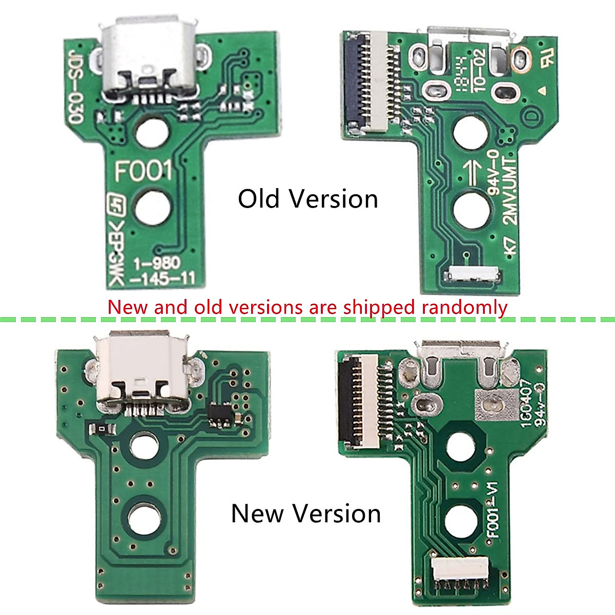 Onyehn 2pcs JDS-030 Replacement Charging Port Assembly for PS4 DualShock 4, Repair Part Micro USB Adaptor Charger Socket Board Connector Module(with 12 pin Eject Ribbon Flex Cable)