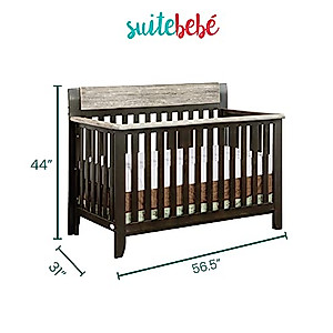 Suite Bebe Hayes 4 in 1 Convertible Crib, Coffee and Faux Barnwood - Quick Ship