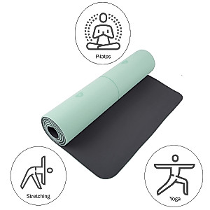 Yoga Mat with Alignment Marks - Lightweight Exercise Mat with Carry Strap for Home Workout or Travel by Wakeman Outdoors (Mint and Black)