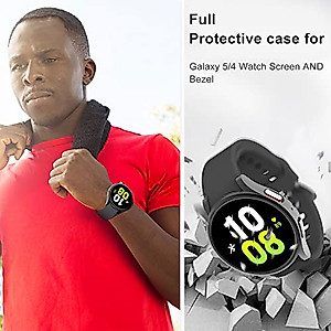 [5+5Pack] SPGUARD Galaxy Watch 5/Watch 4 44mm Screen Protector Case Cover,Tempered Glass Galaxy Watch 5/4 Screen Protector & Watch 5/4 Case Cover Hard PC Bumper for Samsung Galaxy Watch 5/4 44mm
