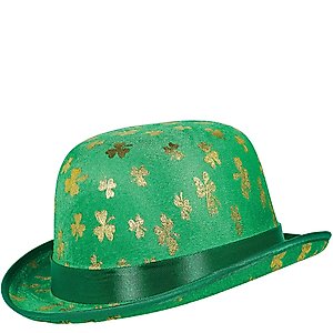 Eye-catching St. Patrick's Day Gold Shamrock Derby Hat - 5" x 10" (1 Pc.) - Festive Green & Gold Design - Perfect for Celebrations