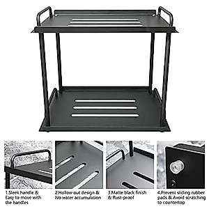 HUFEEOH 2 Tier Bathroom Organizer Countertop, Under the Sink Organizer Kitchen Spice Rack Storage Shelf Minimalist Cosmetic Organizer Holder - Black