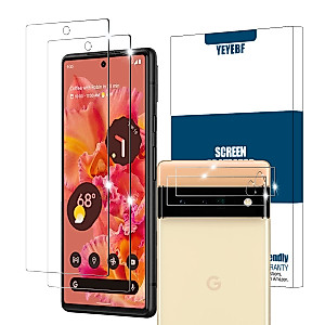 YEYEBF Google Pixel 6 5G Screen Protector + Camera Lens Protectors, [2+2 Pack] Full Coverage Tempered Glass Screen Protector for Pixel 6 [Case-Friendly][Anti-Shatter][3D Glass]