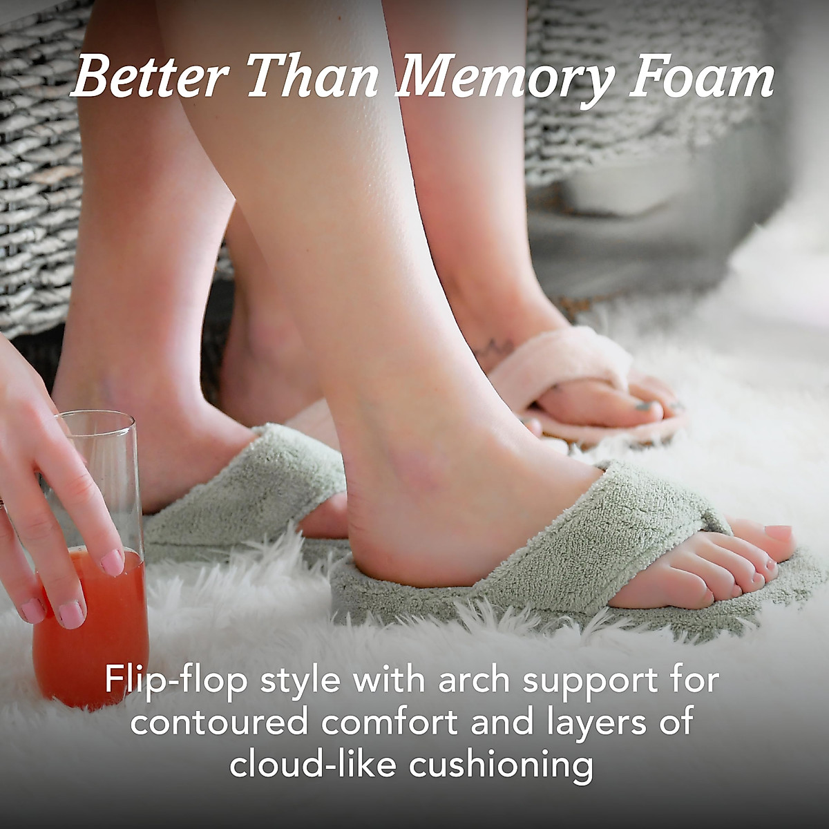 Acorn Women's Spa Thong Slippers with Cloud Contour Comfort - Arch Support and Plush Fluffy Terry Lining, Perfect for Beach, Camping, Poolside, or Bathroom Wear, Natural, 6.5 - 7.5