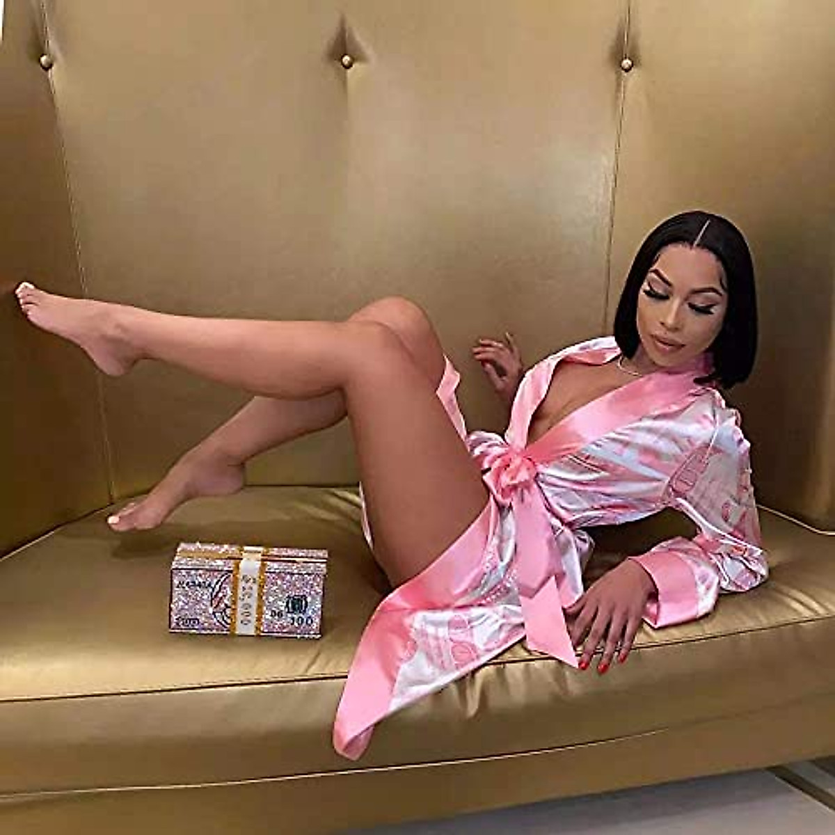 N++A Ladies Chocolate Dollar Evening Bags Shiny Rhinestone Clutch Women Money Purses and Handbags Rhinestone Handbags Wedding Dinner Bag (dollar pink)